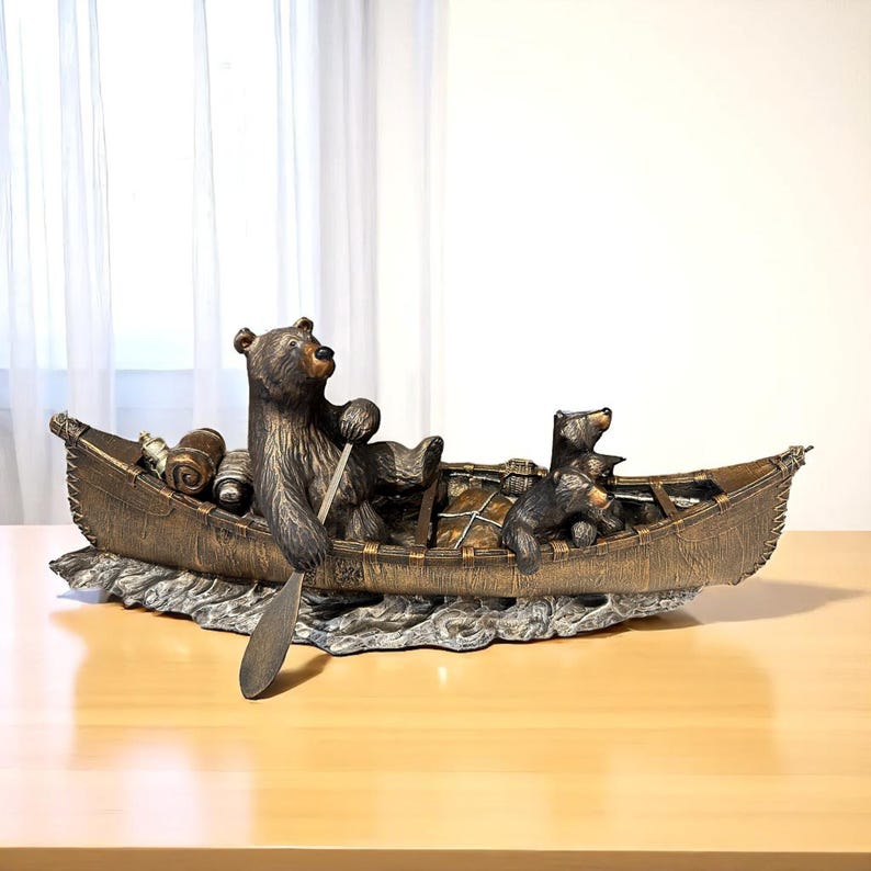 Handmade Bear Family Canoe – Rustic Cabin Accent – Metal Animal ...