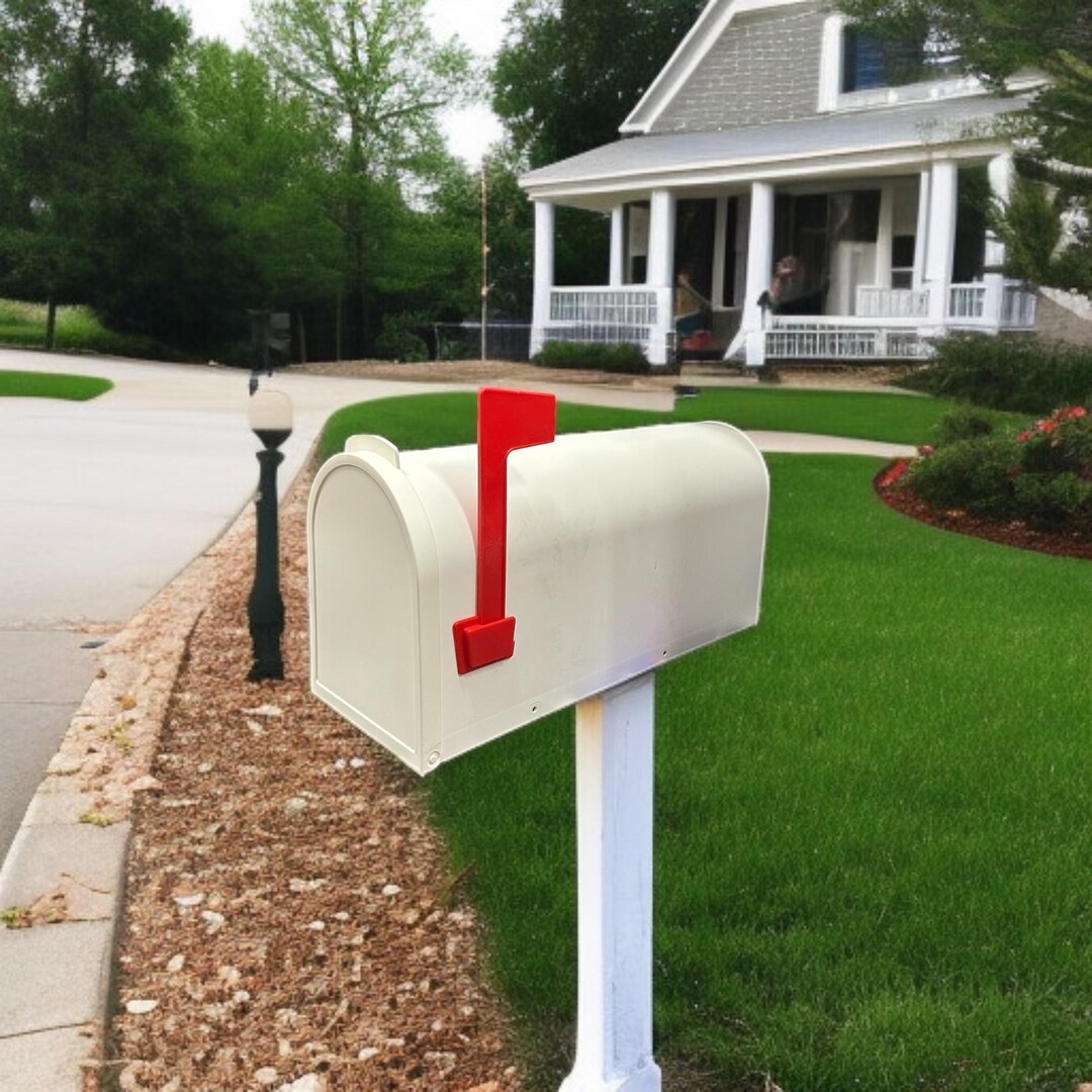 Post Mounted White Mailbox – Weather-resistant Plastic, Red Signal Arm ...
