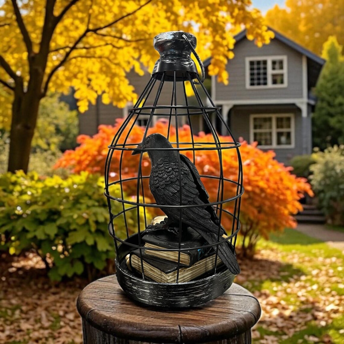 Crow in Cage Halloween Prop – Flapping & Screaming Bird – Haunted Decor ...
