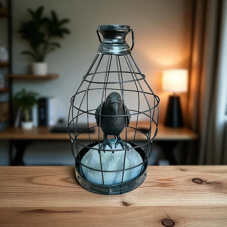 Crow in Cage Halloween Prop – Flapping & Screaming Bird – Haunted Decor ...