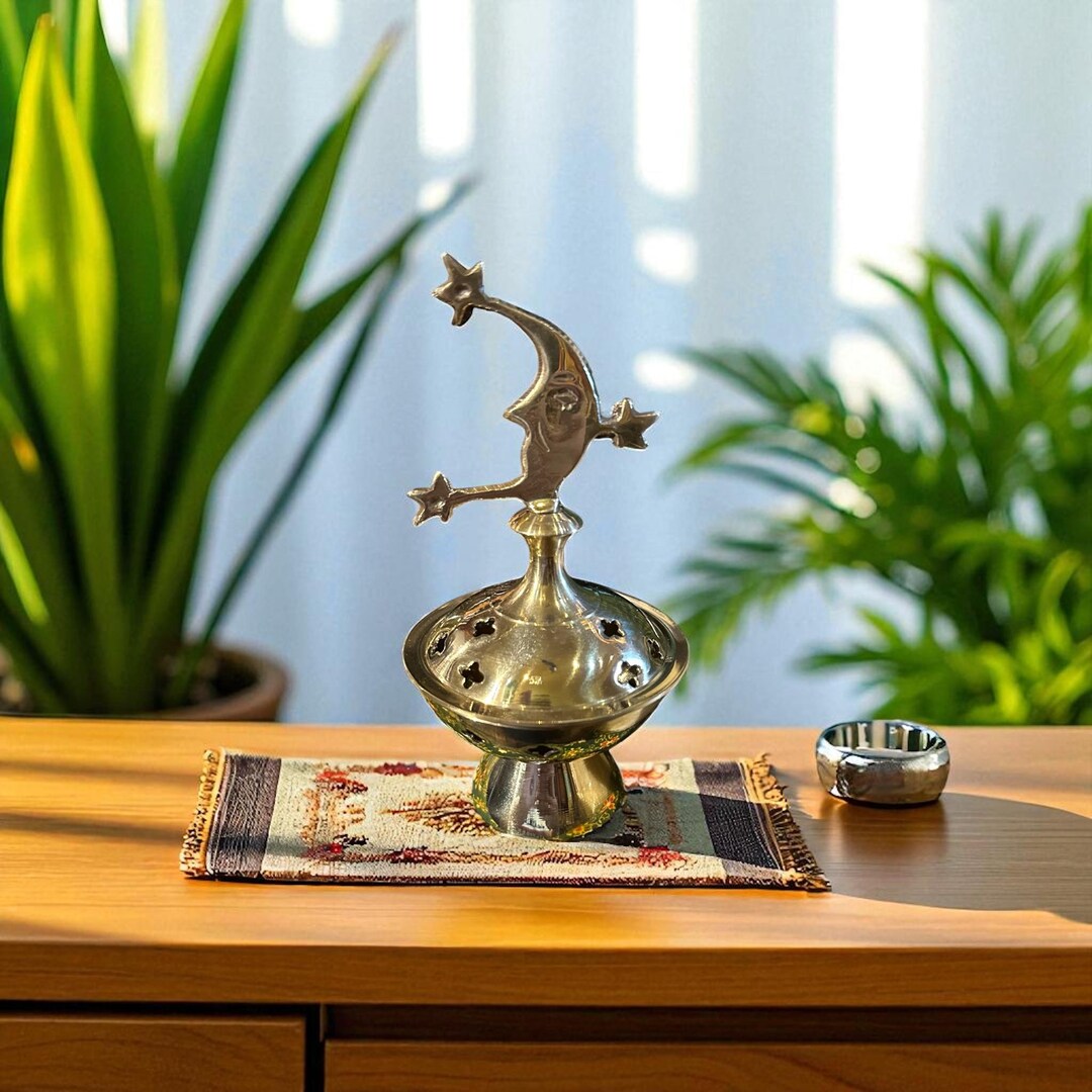 Handmade Brass Incense Vessel – Moon Symbolism for Peaceful Rituals ...