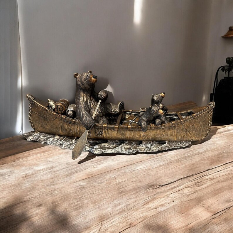 Handmade Bear Family Canoe – Rustic Cabin Accent – Metal Animal ...