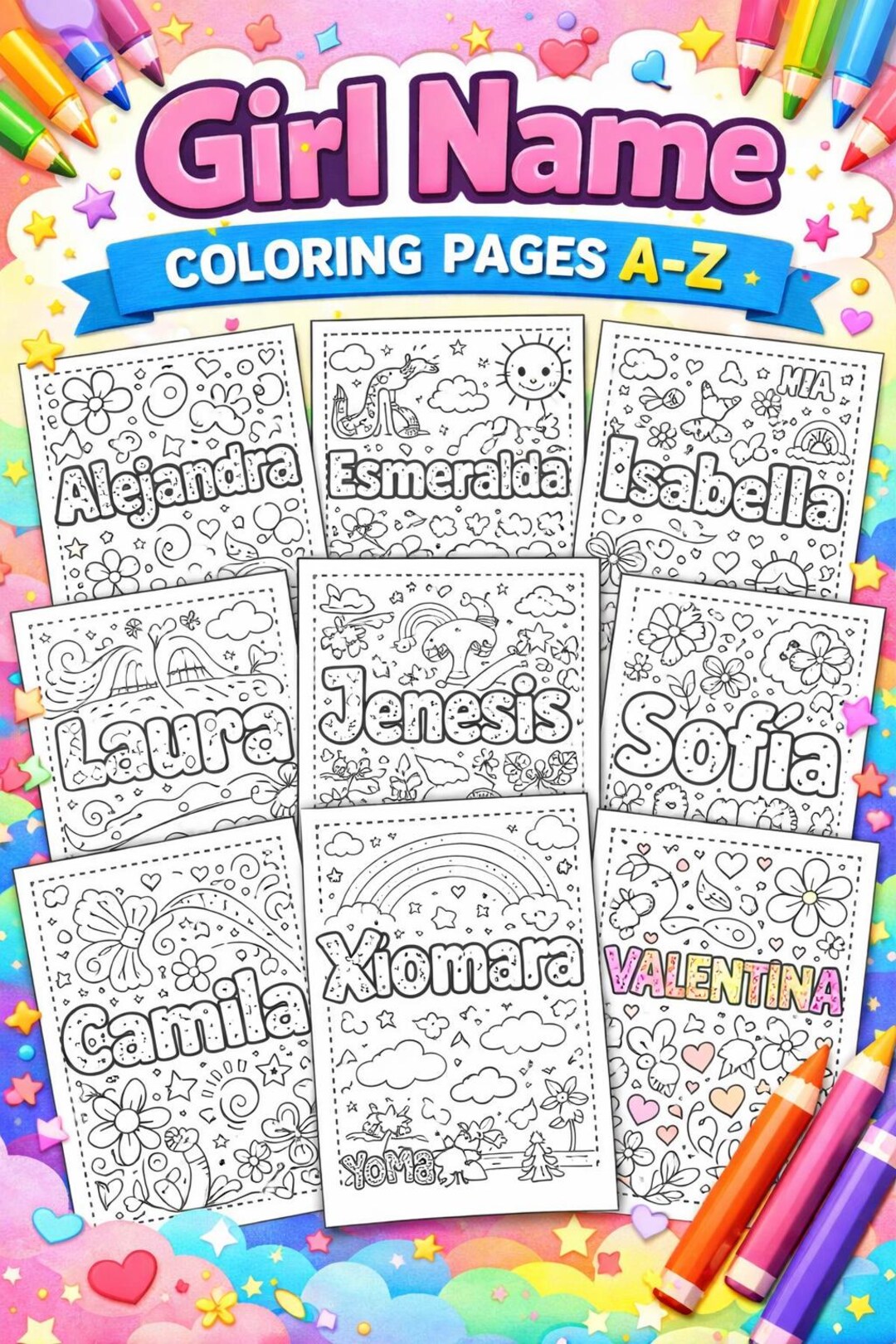 Coloring Pages of Girl Names A–Z Printable | Latin Baby List | Alphabet ...