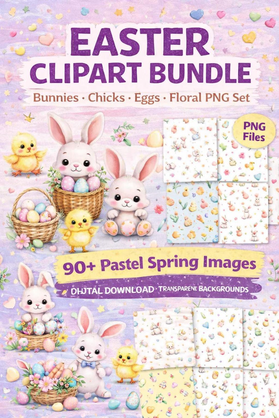 Easter Clipart Bundle | Watercolor Bunny, Chicks, Eggs (digital ...
