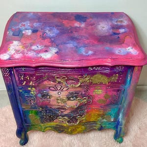 Adorable Decoupage Nightstand - Pink, Blue, and Yellow Charm - Etsy