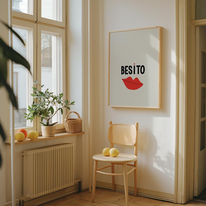 Besito Kiss Poster, Spanish Sayings Wall Art, Italy Love Wall Art, Lips ...