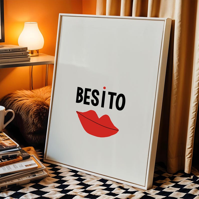 Besito Kiss Poster, Spanish Sayings Wall Art, Italy Love Wall Art, Lips ...