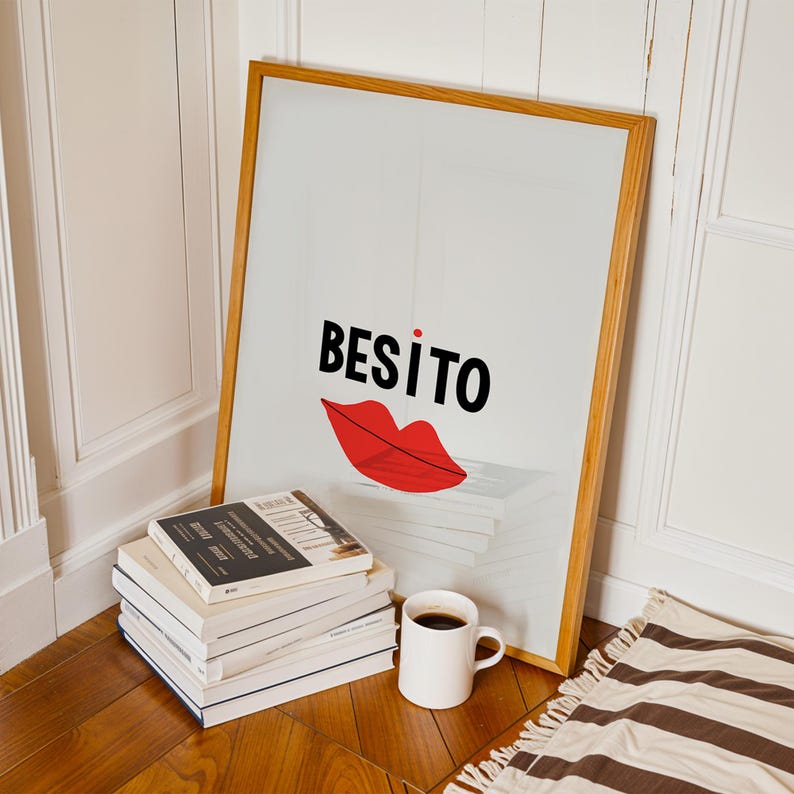 Besito Kiss Poster, Spanish Sayings Wall Art, Italy Love Wall Art, Lips ...