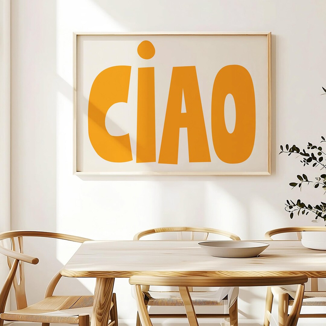 Golden Ciao Poster, Typography Print, Trendy Wall Art, Italian Retro ...