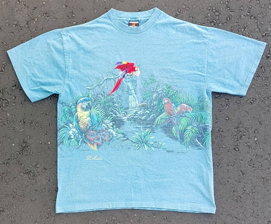 Vtg 1990s Habitat Parrot Jungle All Over Print Made in USA T-shirt Size ...