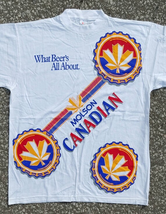 Vtg 1990s Molson Canadian Big Print All Over Print T-… - Gem
