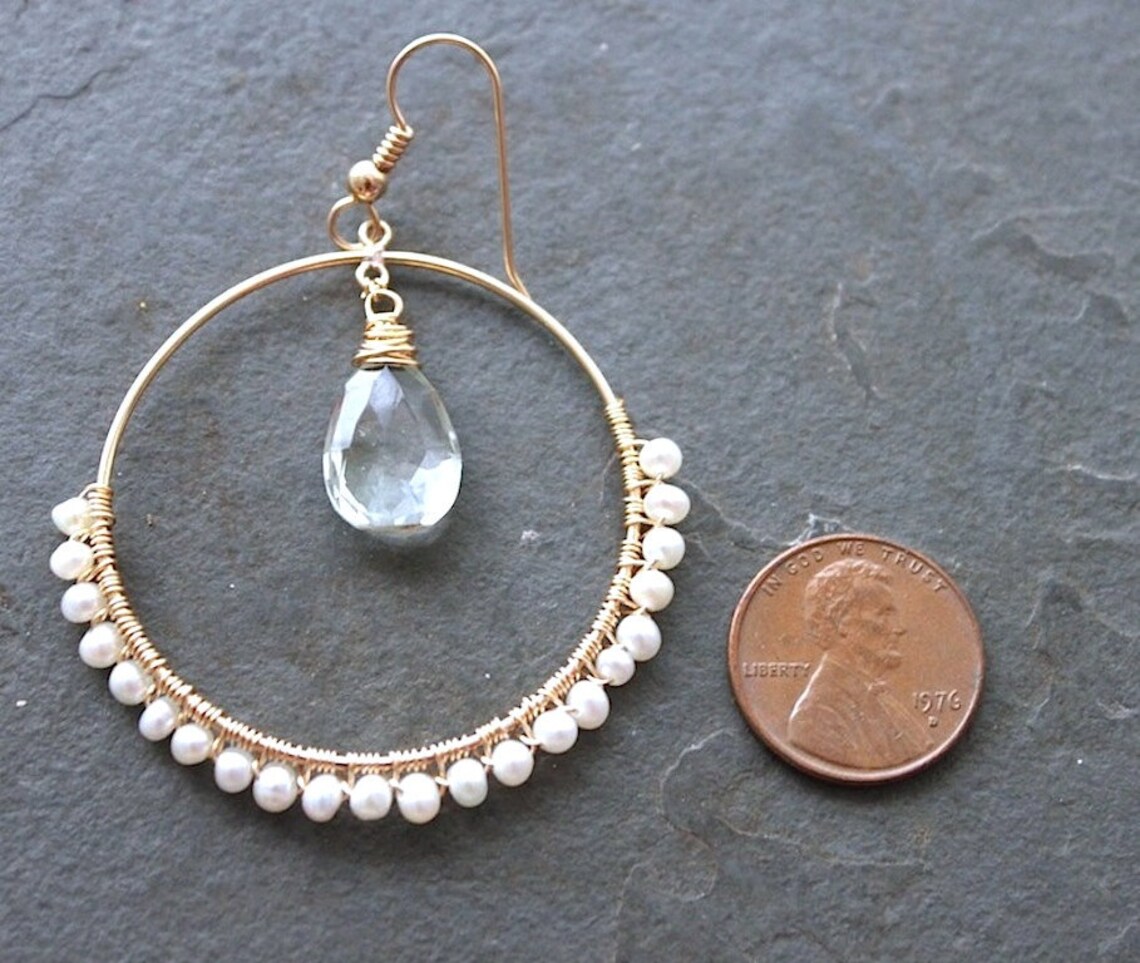 CATE Still Waters Green Amethyst Briolette and Freshwater Pearls 14 Kt ...