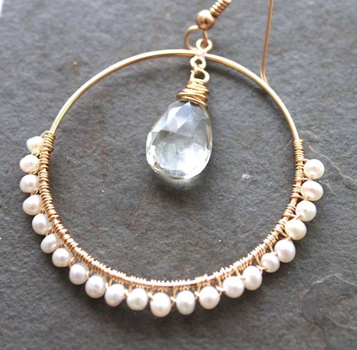 CATE Still Waters Green Amethyst Briolette and Freshwater Pearls 14 Kt ...