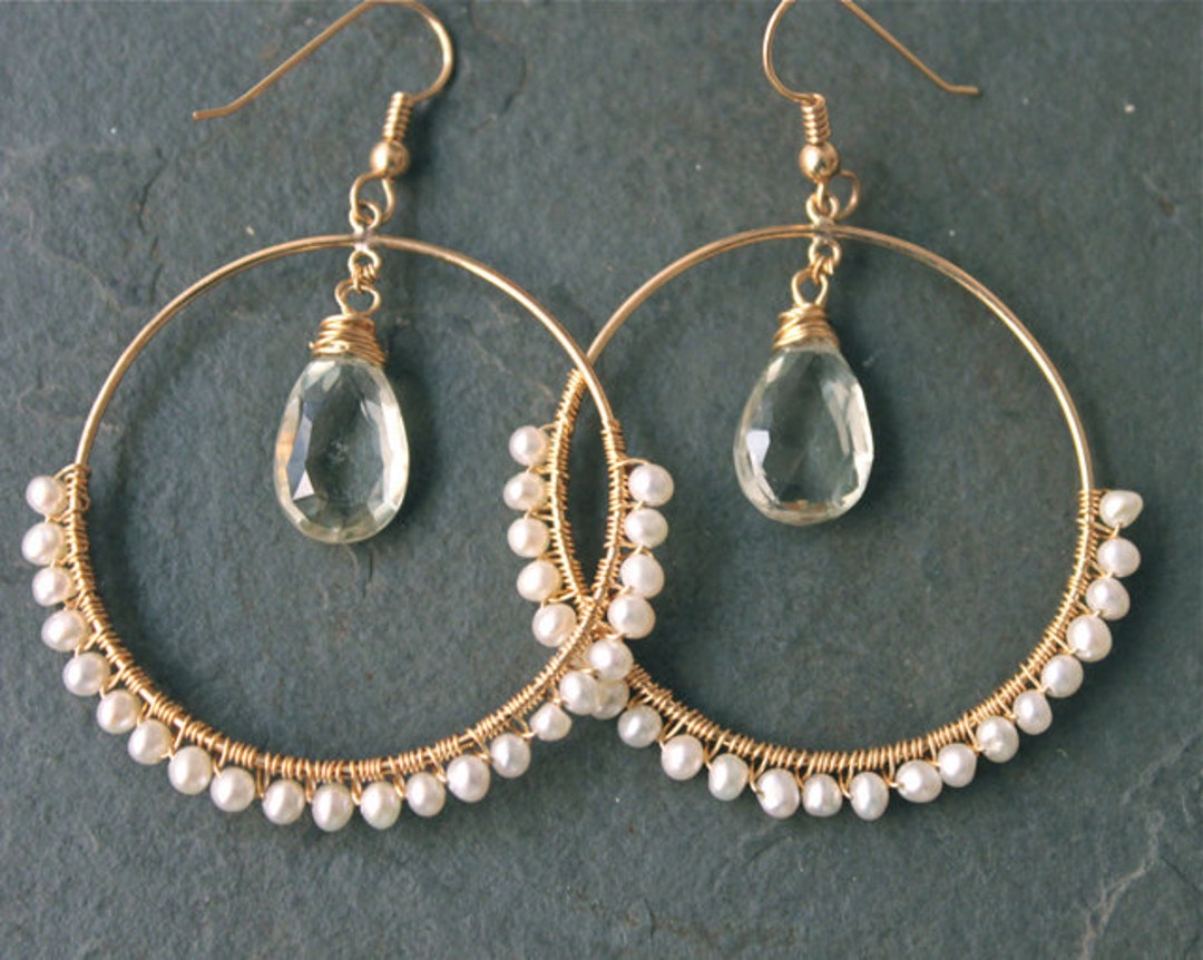 CATE Still Waters Green Amethyst Briolette and Freshwater Pearls 14 Kt ...