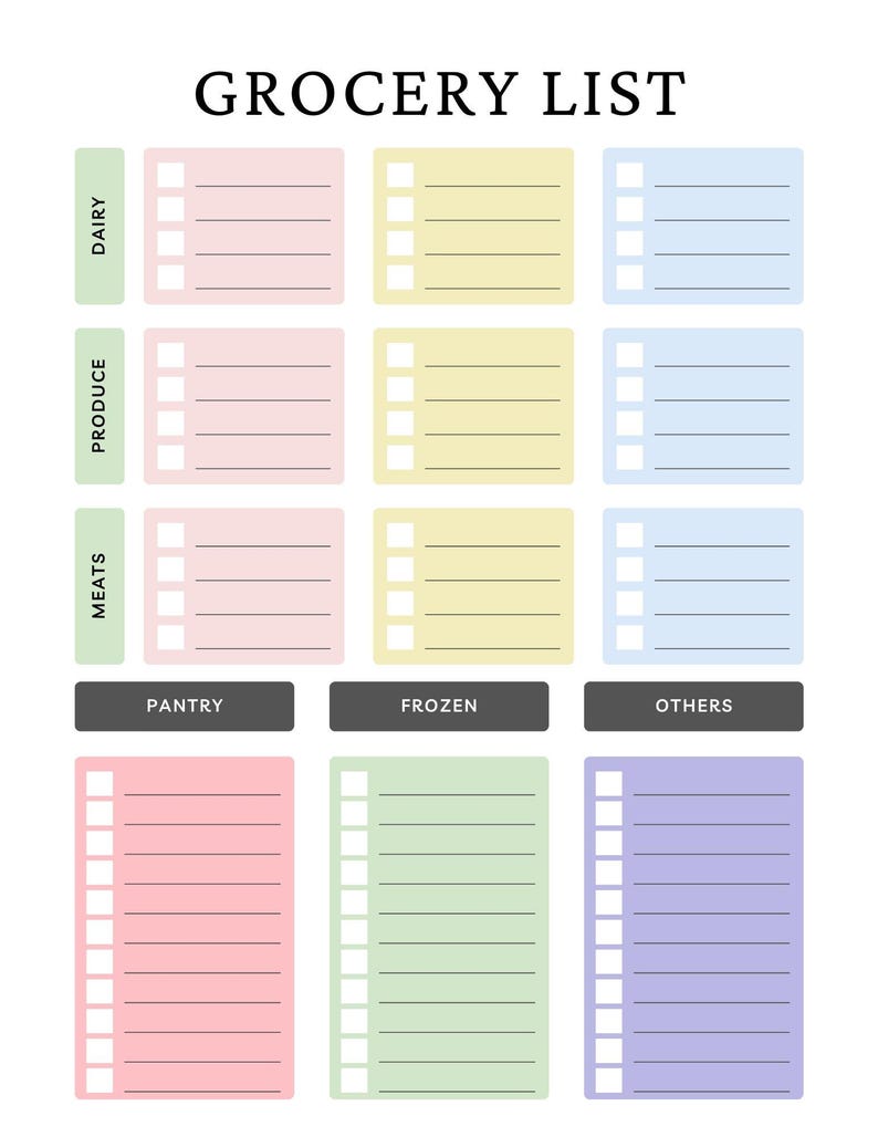 Printable Meal Plan and Grocery List - Etsy