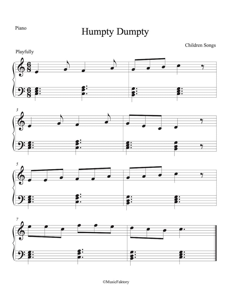 Humpty Dumpty - Nursery Rhymes - Two-hand Piano Sheet - Easy - Etsy