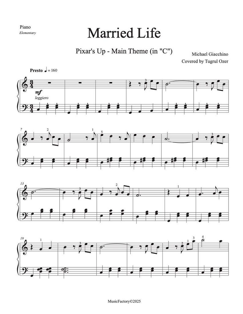 Married Life - Pixar'sup Main Theme in "c" - Piano Sheet - Elementary ...