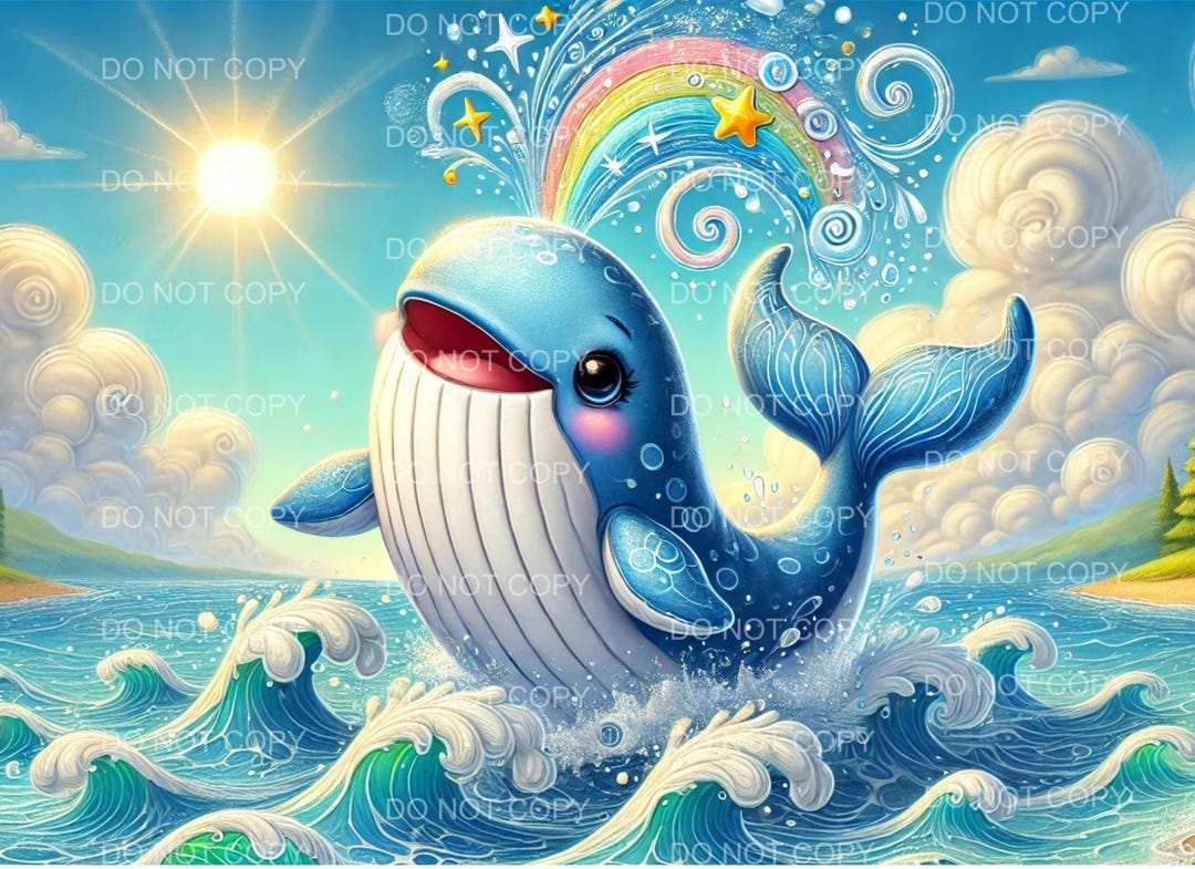 Whale Wall Art Print - Ocean Nursery Decor, Nautical Baby Room Artwork ...