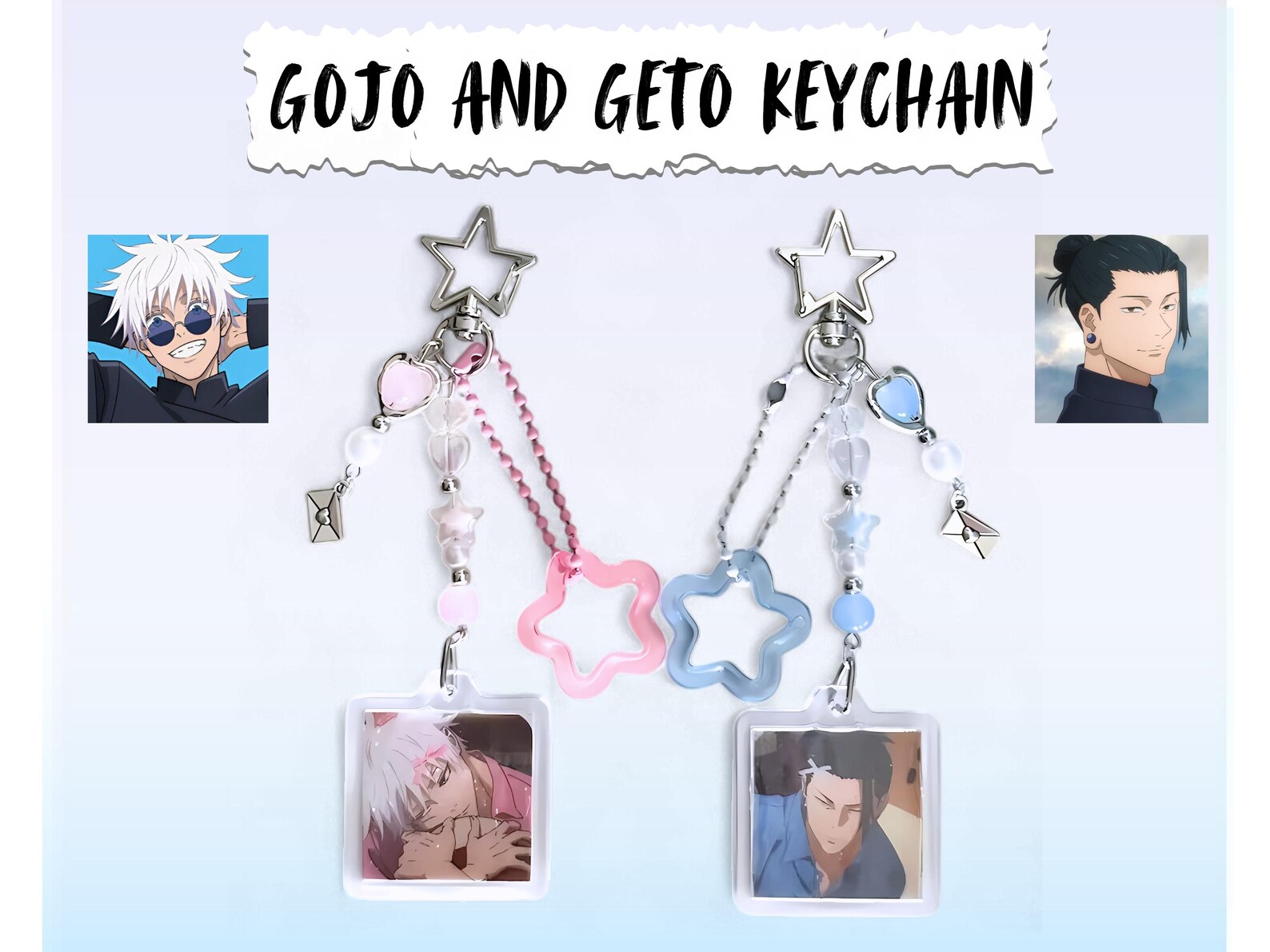 Gojo and Geto Keychain, Handmade Anime Keychain, Anime Phone Charm ...