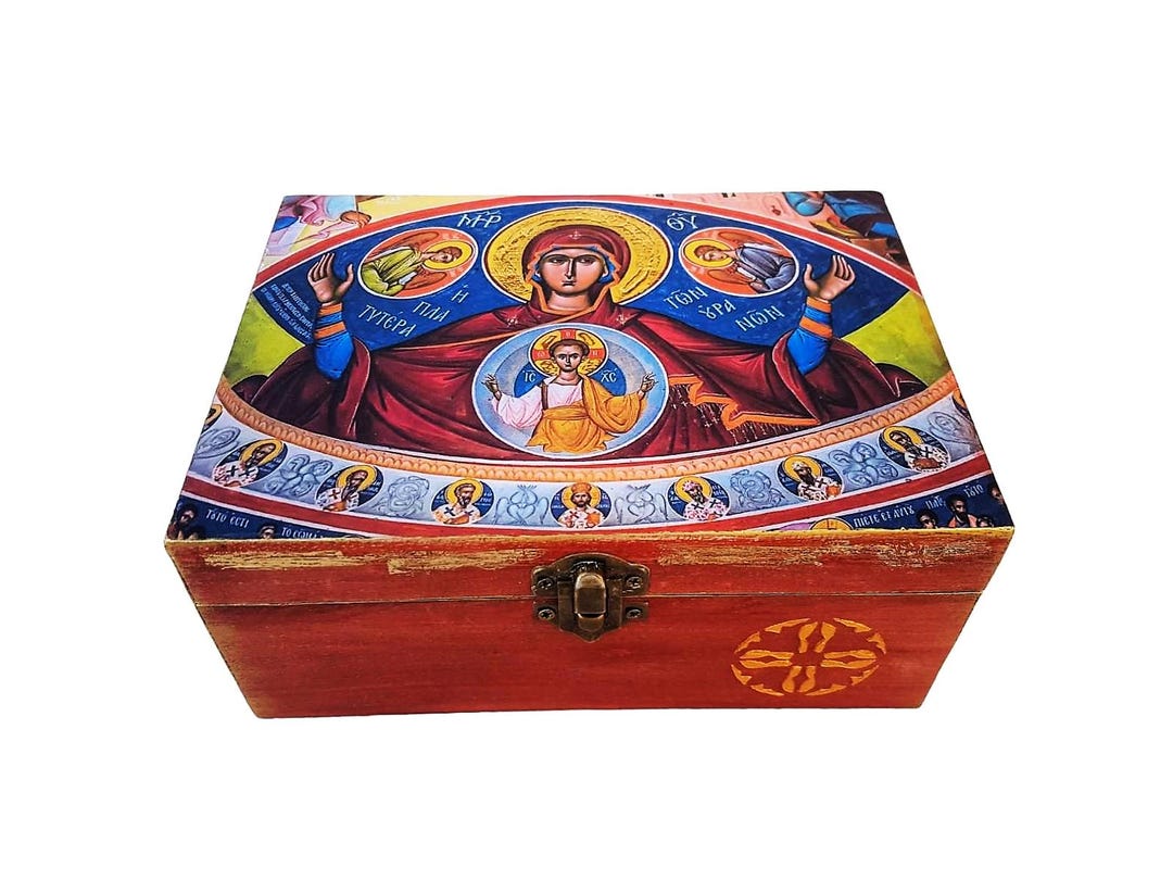Virgin Mary Icon Greek Orthodox Prayer Box, Handmade Orthodox Cross ...