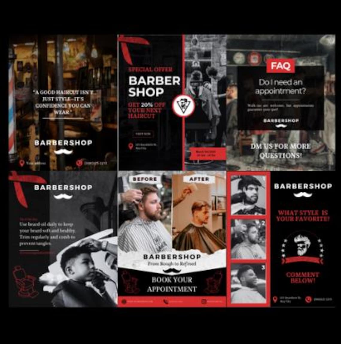 Barbershop Social Media Templates, Barber Instagram Posts, Barber Reel ...