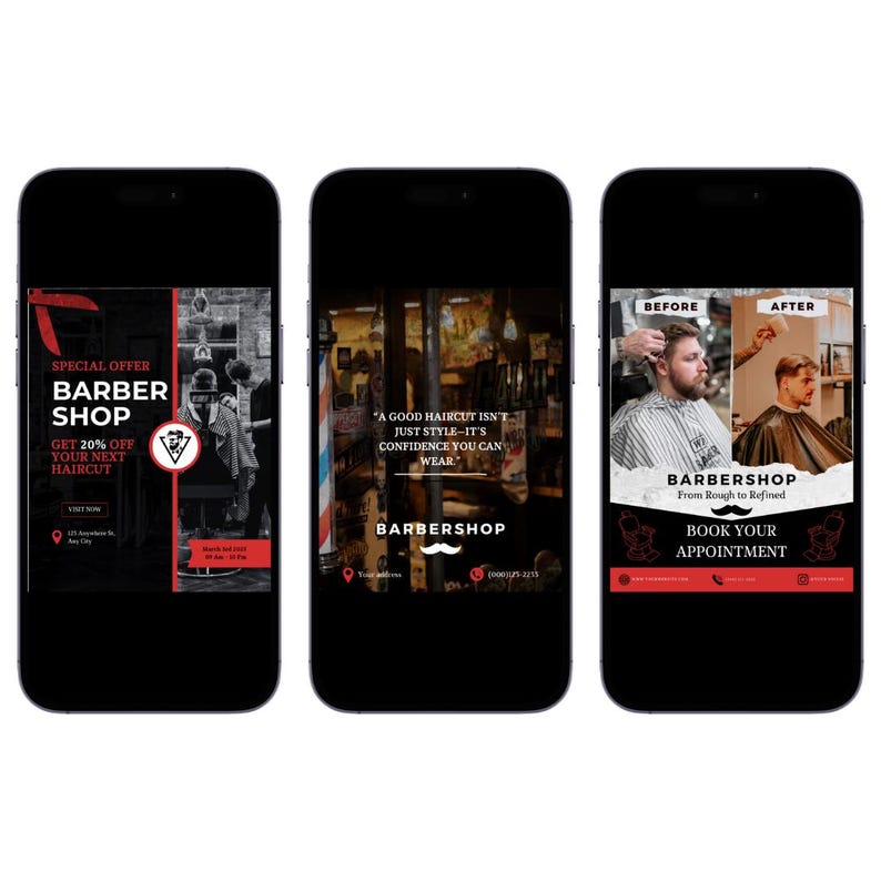 Barbershop Social Media Templates, Barber Instagram Posts, Barber Reel ...