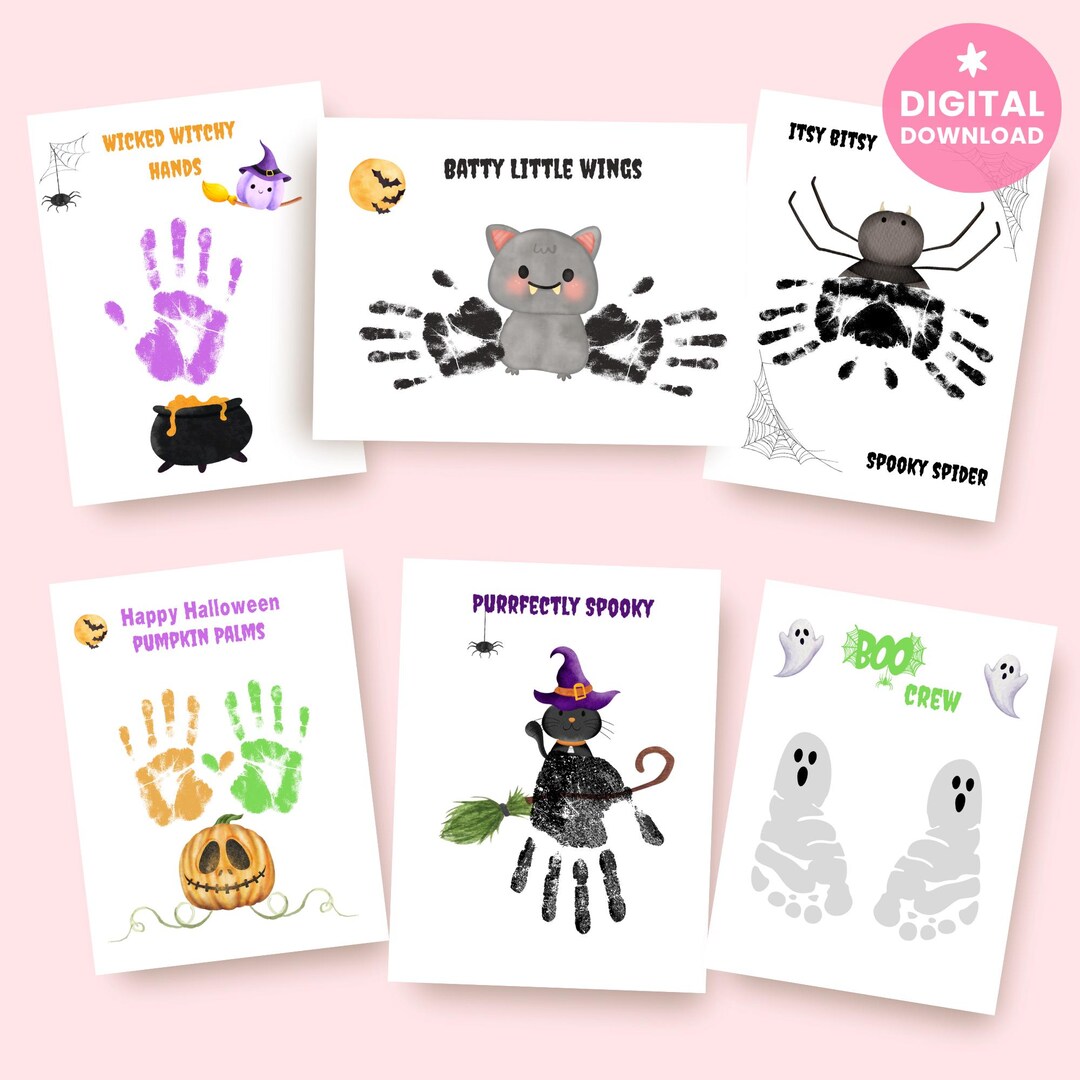 Halloween Kids Handprint Art Bundle: Ghost, Bat, Witch (digital ...