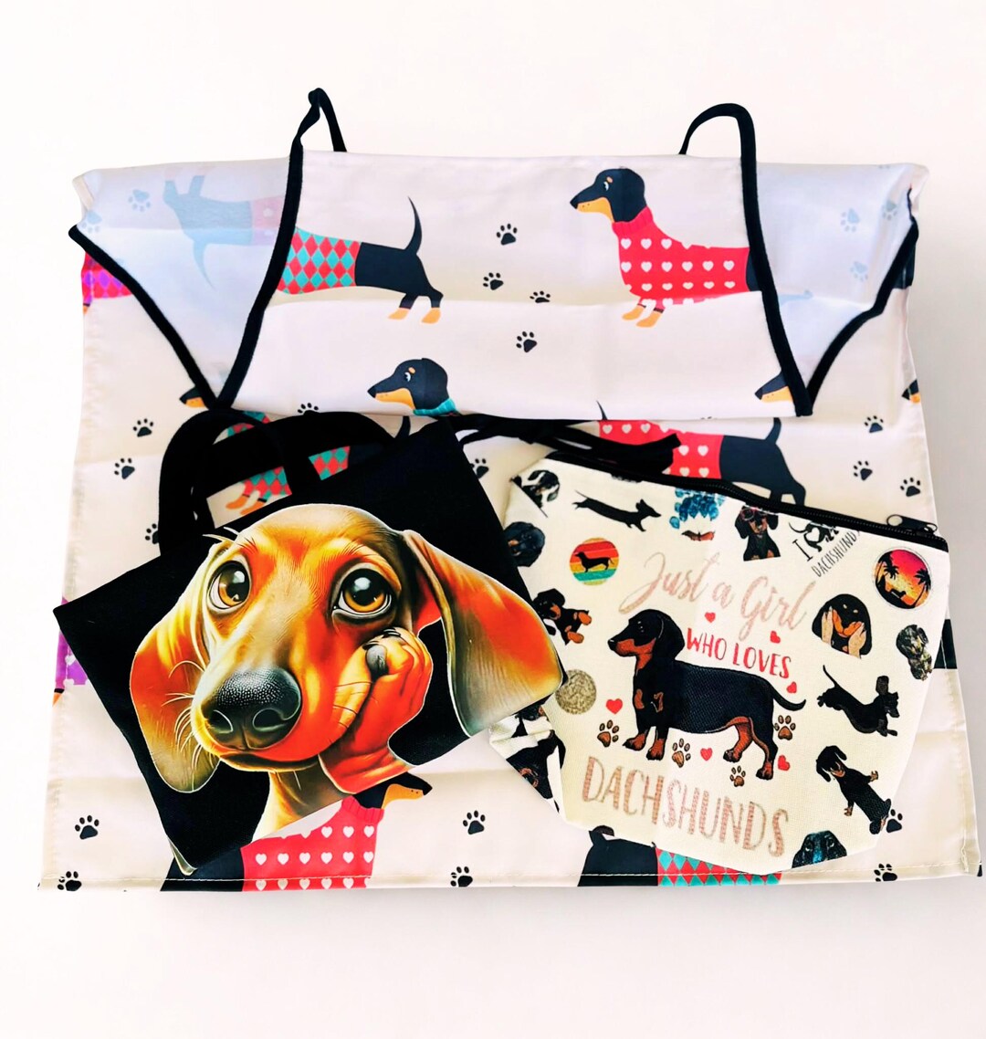Custom Dachshund Gift Set With Apron, Tote & Cosmetic Bags, Sausage Dog ...