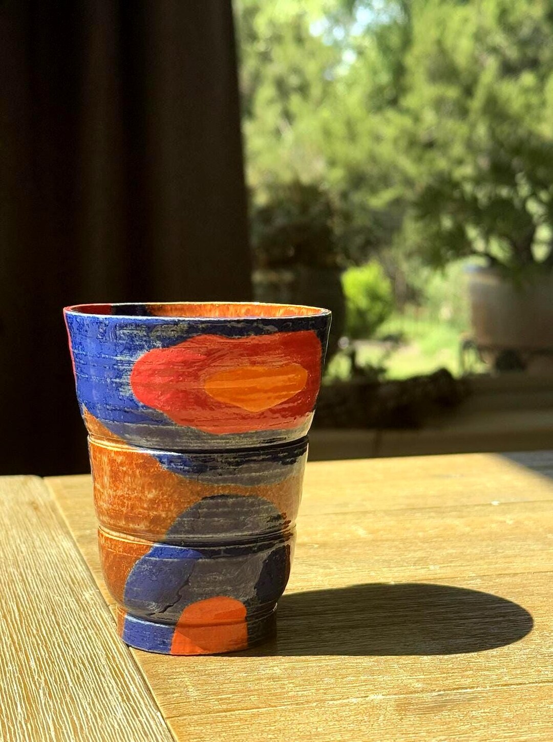 Handmade Cone-shaped Ceramic Cup | Sapphire Blue, Red, Orange Pottery ...