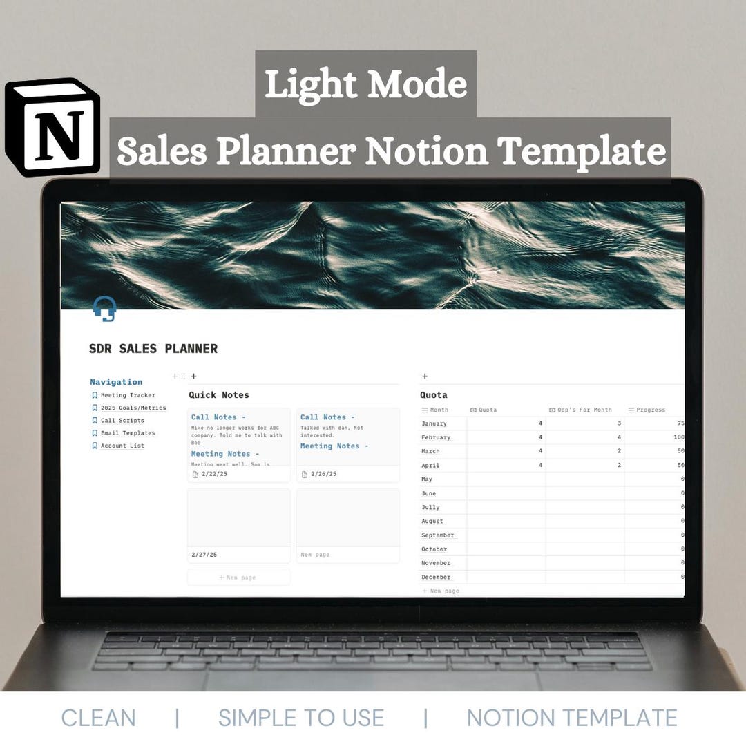 Light Mode Notion Sales Template for Sales Rep | Sales Planner | Quota ...