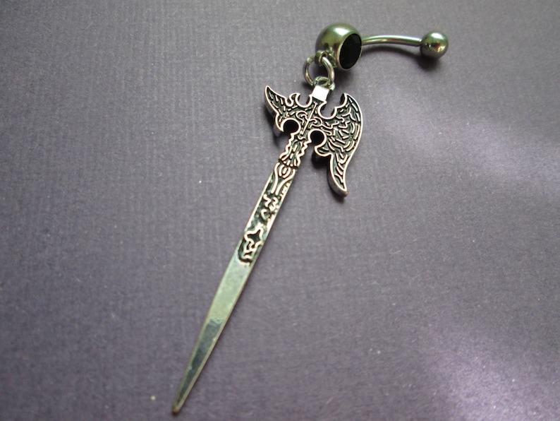 Body Jewelry Black and Silver Sword Belly Button Ring Piercing - Etsy
