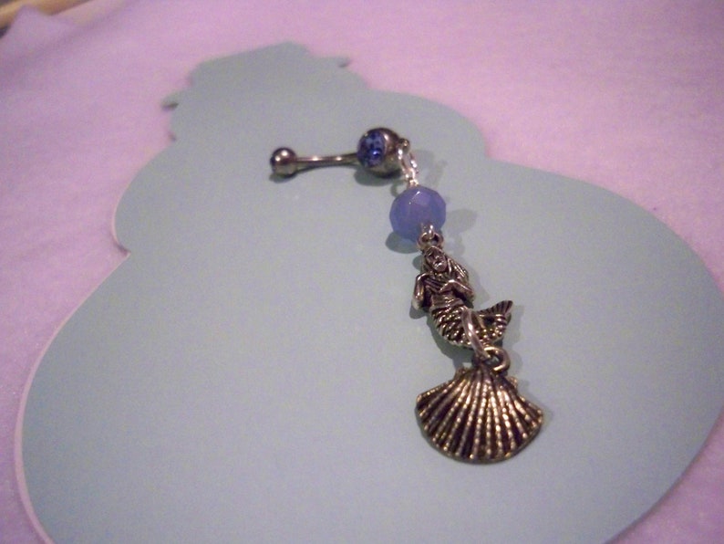 Mermaid and Shell Belly Button Ring Light Blue Stone Body - Etsy
