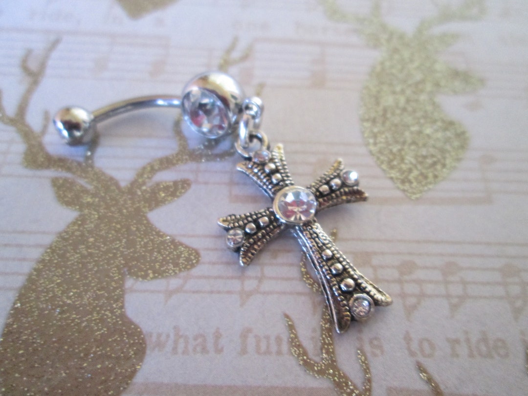 Cross Belly Button Ring Cross With Rhinestone Body Jewelry Piercings - Etsy