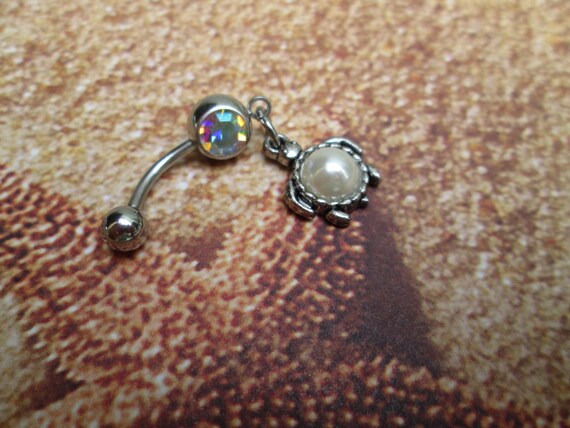 Belly button jewelry glass pearl sea turtle body jewelry | Etsy