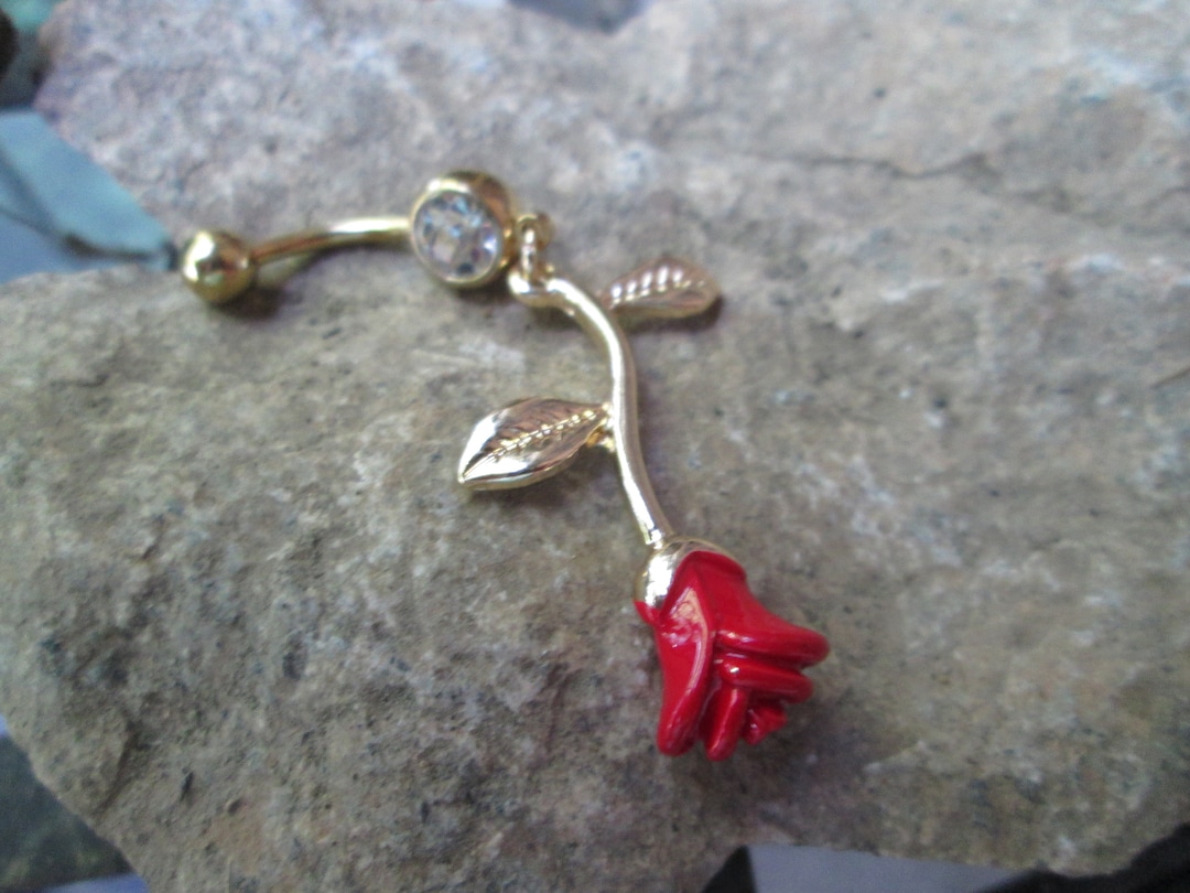 Belly Ring Red Rose Belly Button Ring Navel Ring Body Jewelry Piercing ...