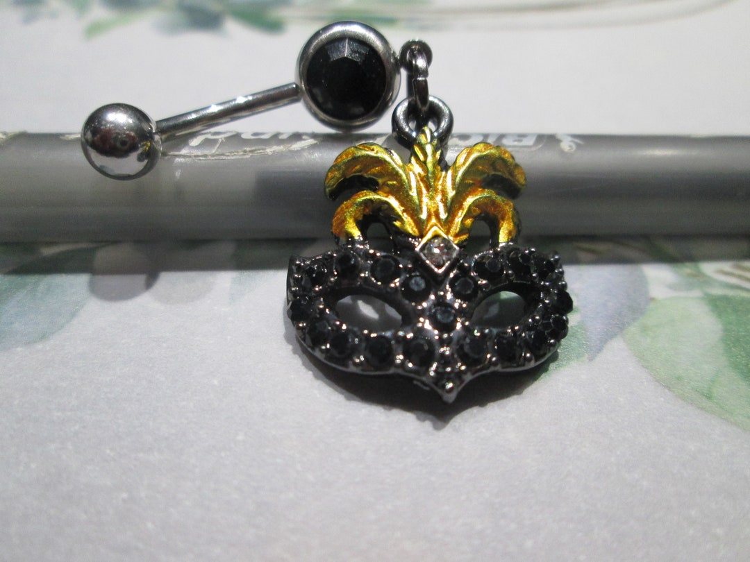 Body Jewelry Madi-graw Mask With Black Rhinestones Belly Button Rings ...