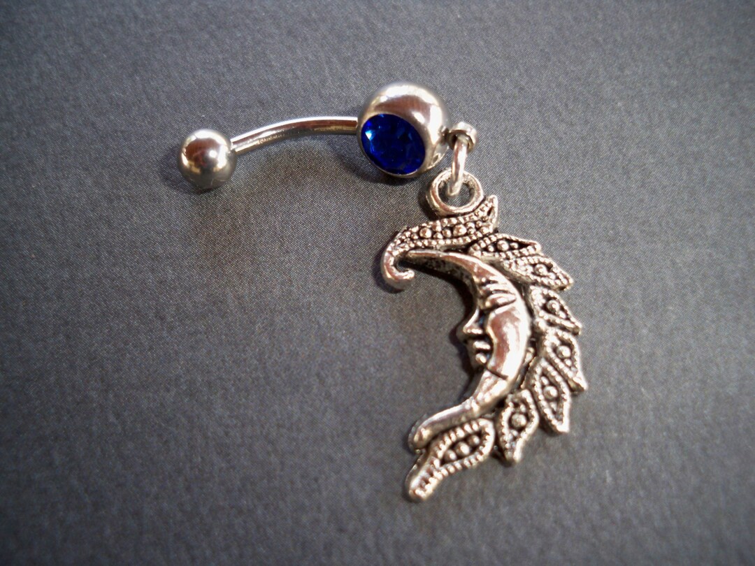 Body Jewelry-dark Blue Moon Belly Button Rings Piercing - Etsy