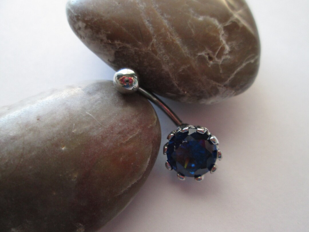 Big Dark Blue Jeweled Belly Button Ring Body Jewelry Navel Ring ...