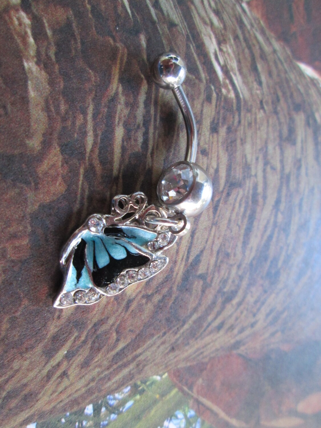 Body Jewelry Blue Rhinestone Butterfly Belly Button Ring - Etsy