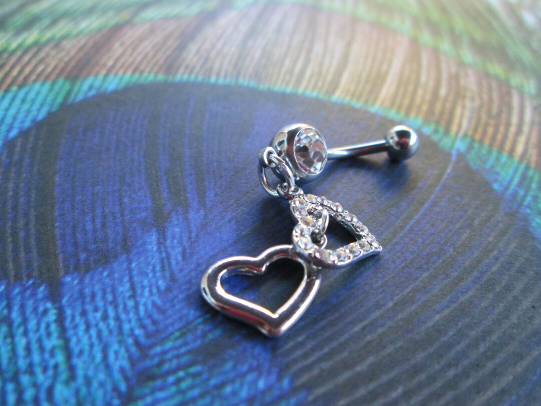 Belly Button Rings Crystal Bling Double Heart Body Jewelry - Etsy