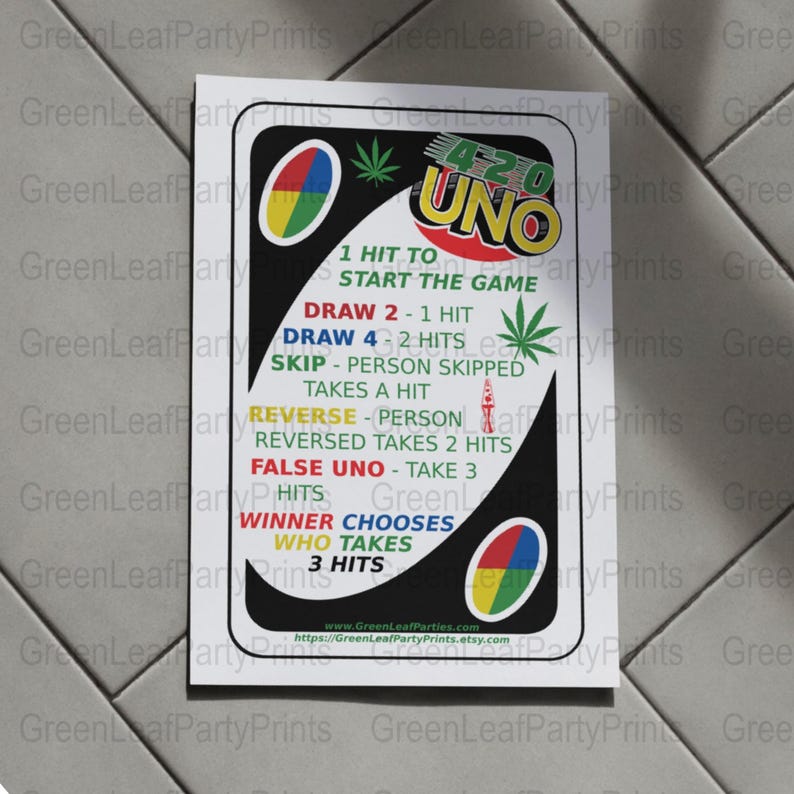 420 UNO Funny Digital Game Printable, Party Game for Adults, 420 Themed ...