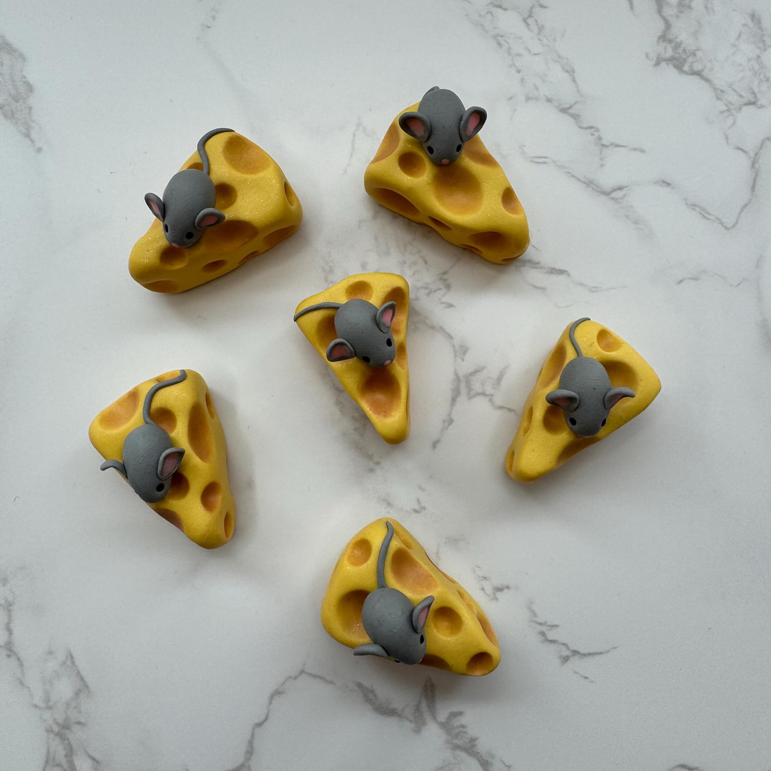 Handmade Polymer Clay Figurine – Mouse Sitting on Wedge of Cheese (MADE ...