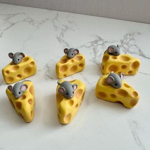 Handmade Polymer Clay Figurine – Mouse Sitting on Wedge of Cheese (MADE ...