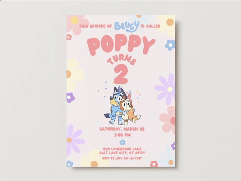 Girls Bluey Birthday Invitation - Etsy