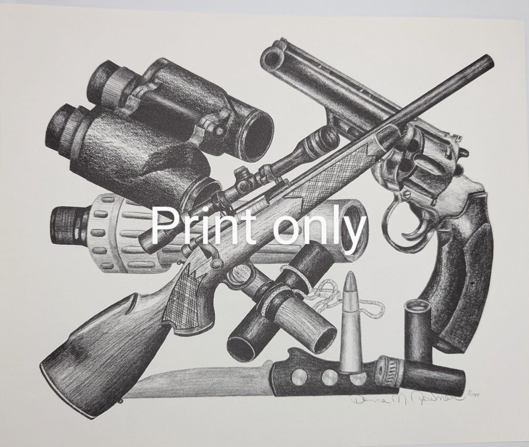 Print of Pencil Drawing of Guns and Knives - Etsy
