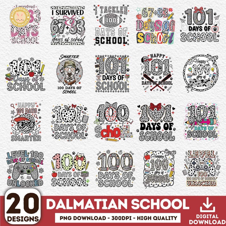 20+ 101 Days of School Png Bundle, Dalmatian Dog Png, Happy 100 Days ...