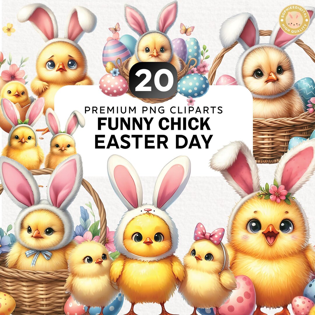 20+ Watercolor Funny Easter Chick Clipart PNG Bundle, Easter Chick ...