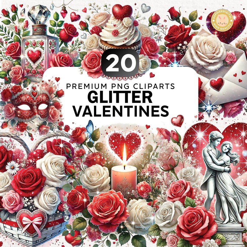 20+ Watercolor Valentines Glitter Clipart Bundle, Heart Glitter Png ...