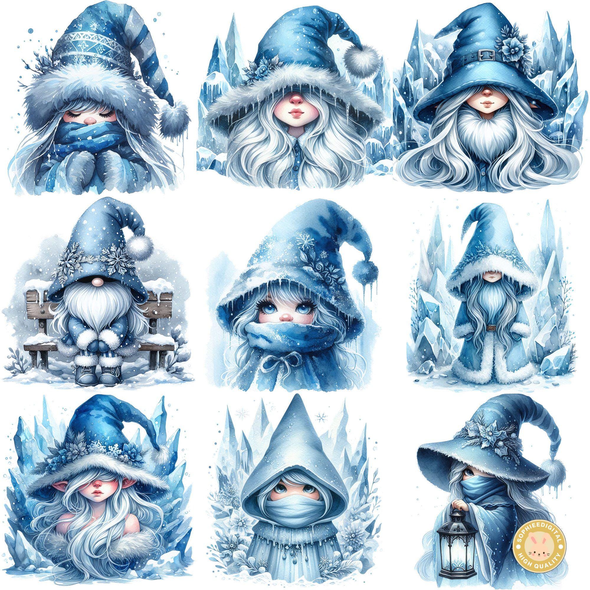 20+ Christmas Bundle Png, Watercolor Frozen Gnome Girl Clipart, Ice ...