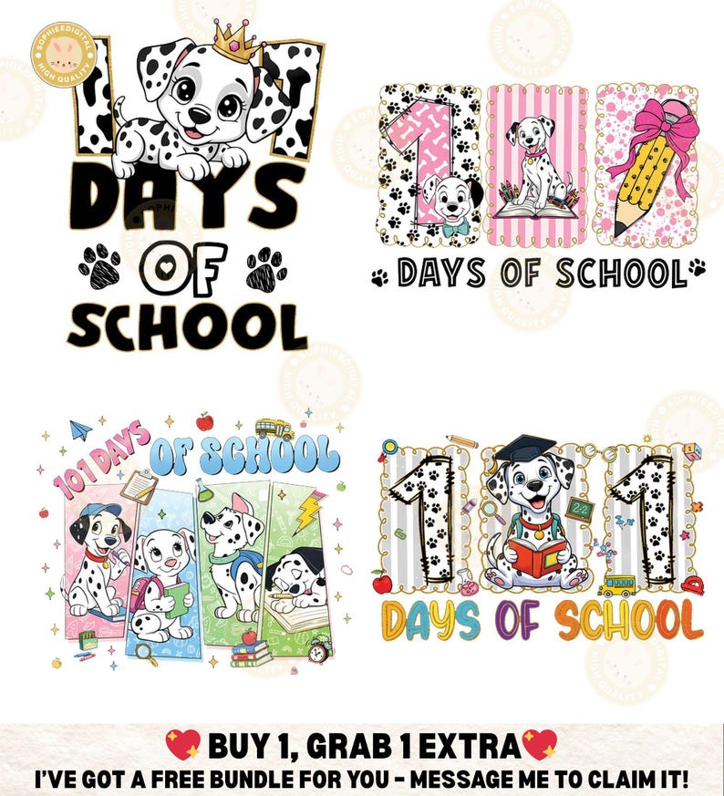 30+ 101 Days of School Png Bundle, Dalmatian Dots Dog Png, Preppy Dog ...